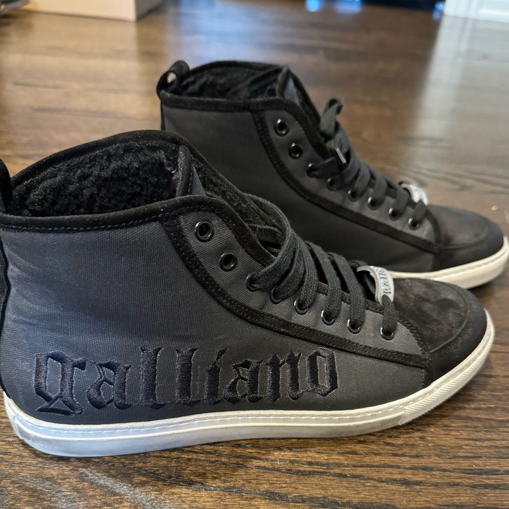 John Galliano Men's Black High Top Logo Sneakers With… - Gem